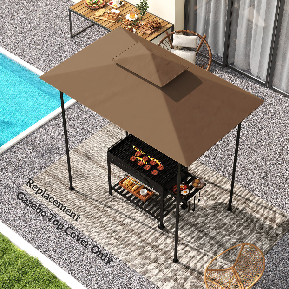 Outsunny Grill Gazebo Canopy Replacement Roof, UPF50+ Protected, 5' x 8' Outdoor BBQ Canopy ...